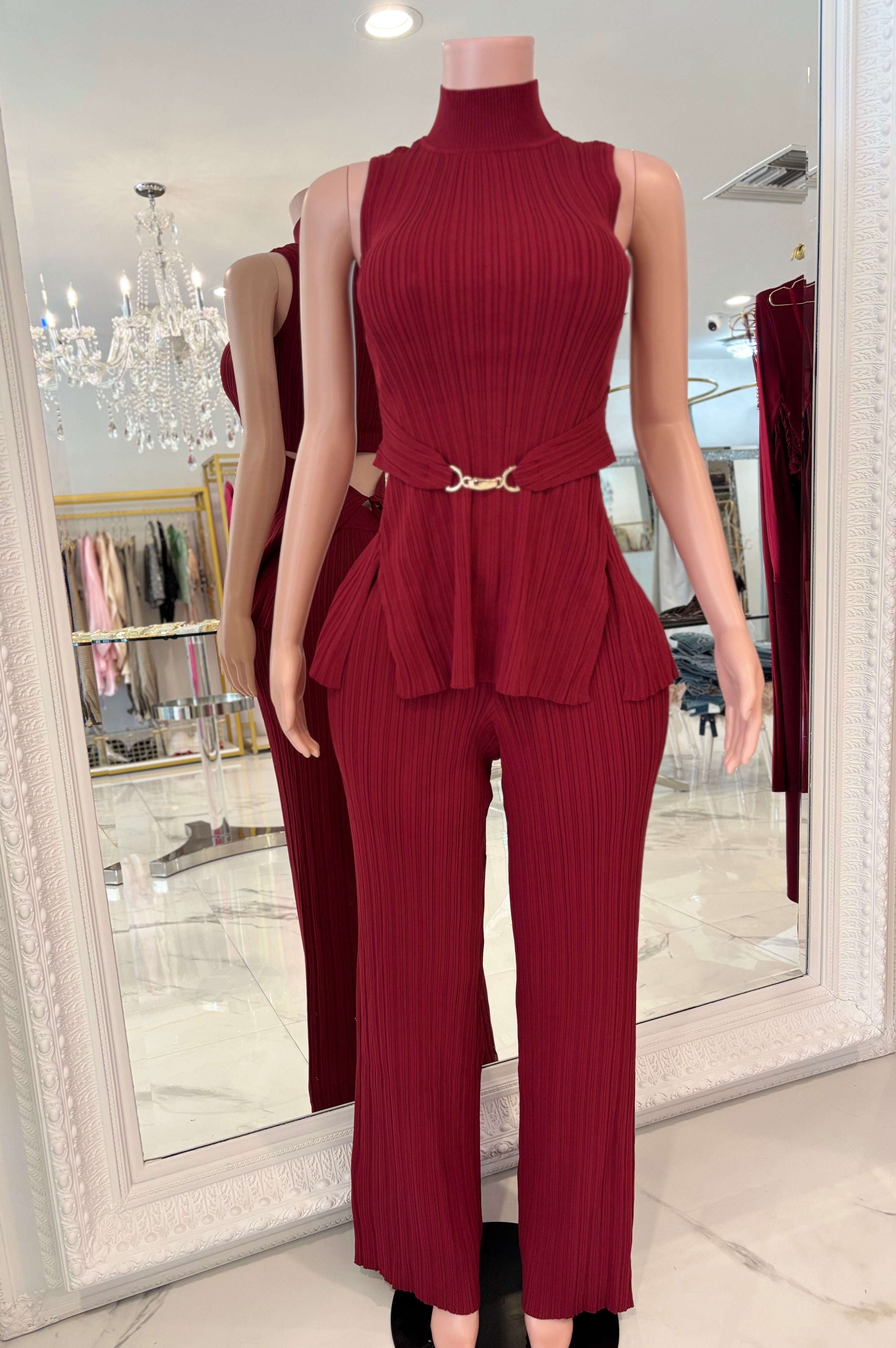 The Draped Aura Ribbet Pant Set Rojo Vino – Exotic Fashion Boutique